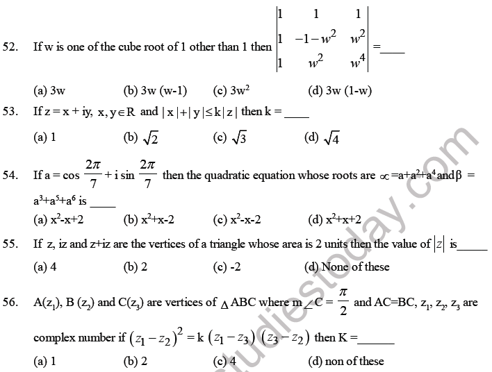 JEE Mathematics Complex Numbers MCQs Set A with Answers